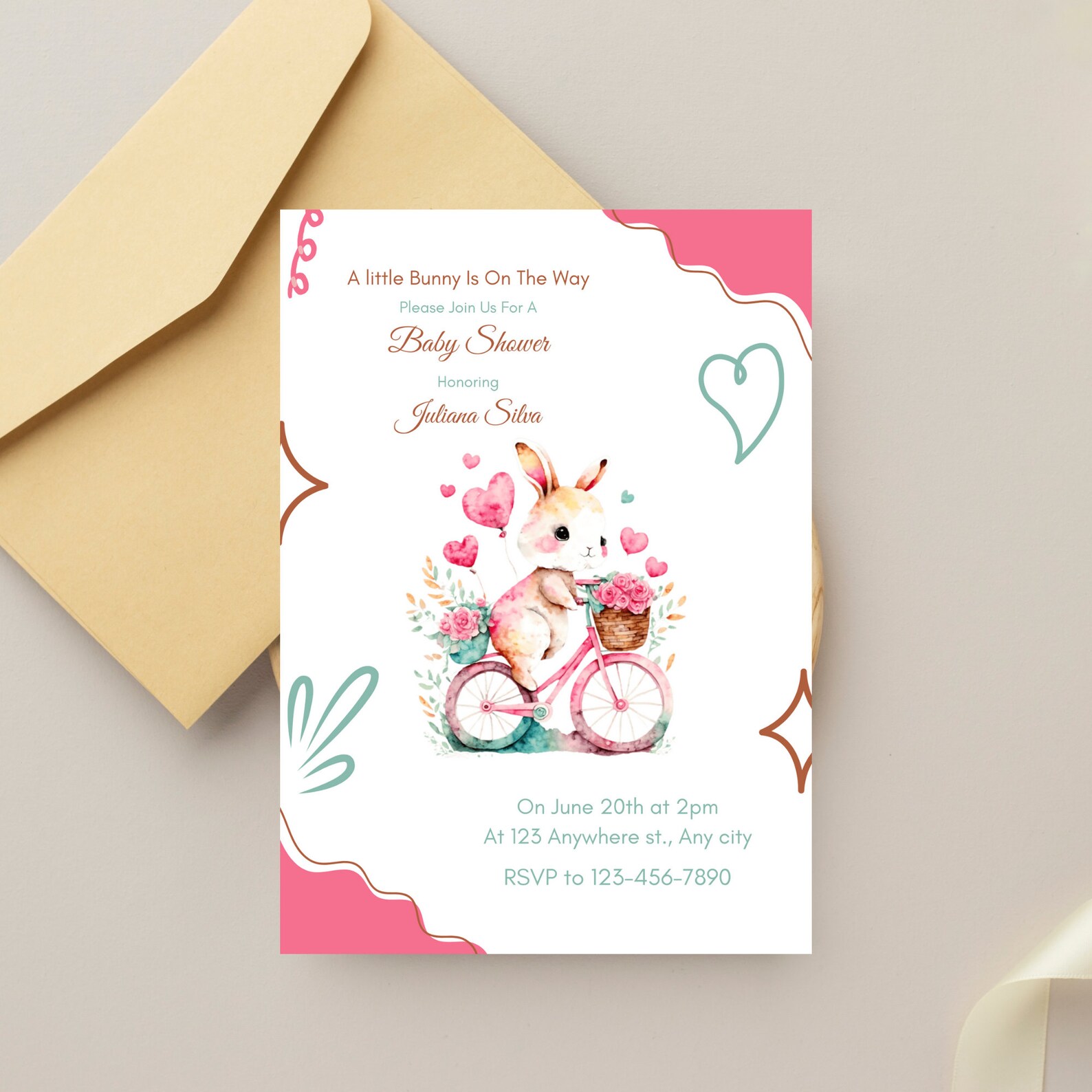 Editable Bunny Baby Shower Invitation Template Girl Bunny - Etsy