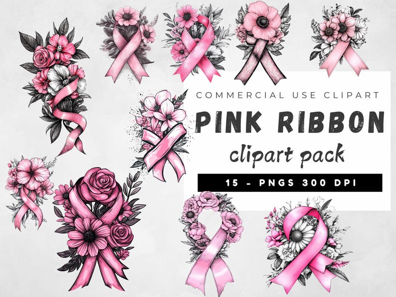 Breast Cancer Awareness PNG, Floral Pink Ribbon Clipart, Pink Ribbon ...
