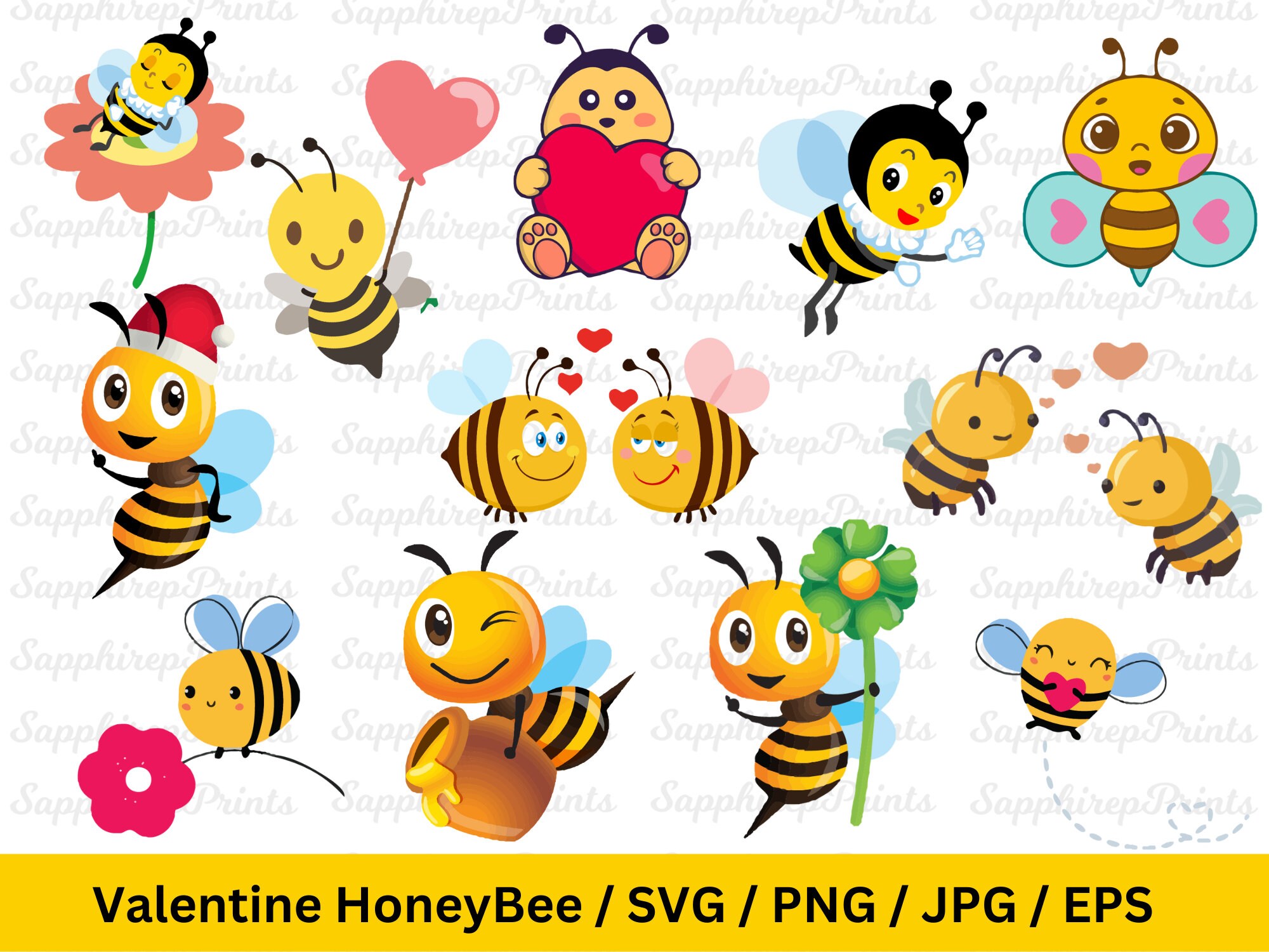 Bee Valentine Svg Bundle, Valentine Honey Bees Svg Bundle, Bee Svg, Bee ...