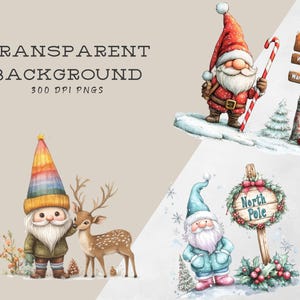 Christmas Gnome Clipart Bundle, Watercolor Winter Gnome Clipart Bundle ...