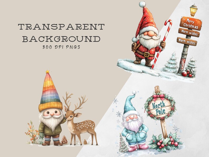 Christmas Gnome Clipart Bundle, Watercolor Winter Gnome Clipart Bundle ...