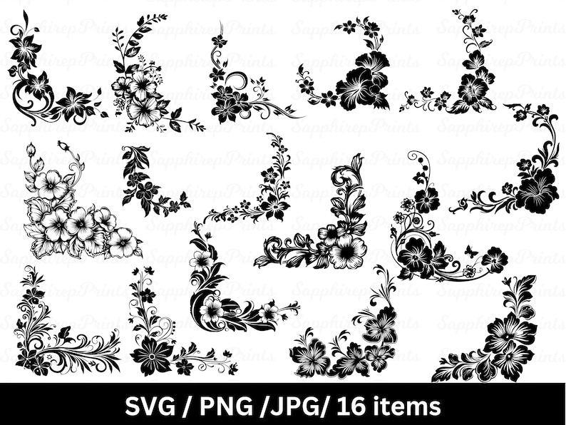 Flower Corner Svg Bundle, Flower Border Svg,floral Border Svg, Flower ...