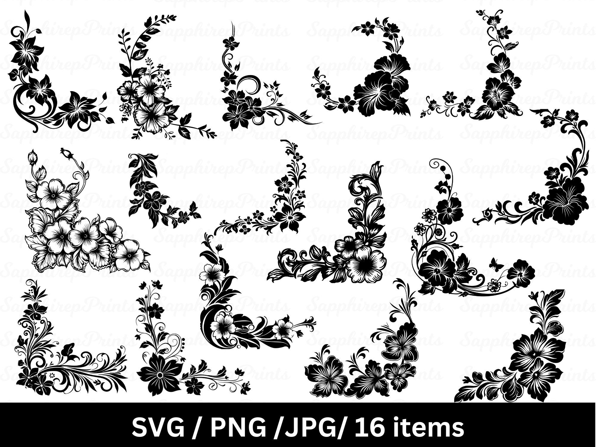 Flower Corner Svg Bundle, Flower Border Svg,floral Border Svg, Flower ...