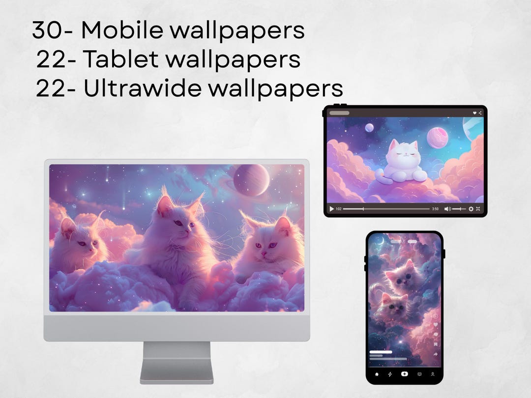 Cat Wallpaper Bundle | Dreamy Cloud Cat Backgrounds for Phone, Tablet ...