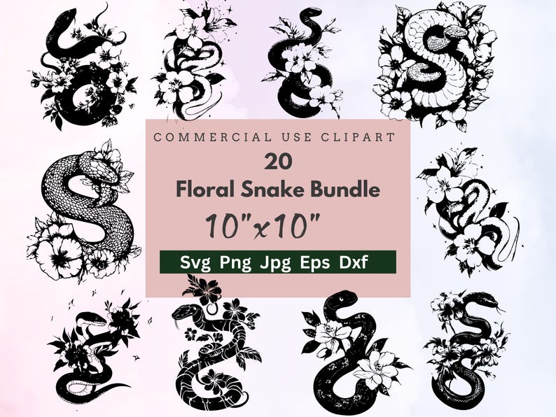 Snakes and Roses Svg, Flower Snake Svg, Snake Floral Png, Vector Snake ...