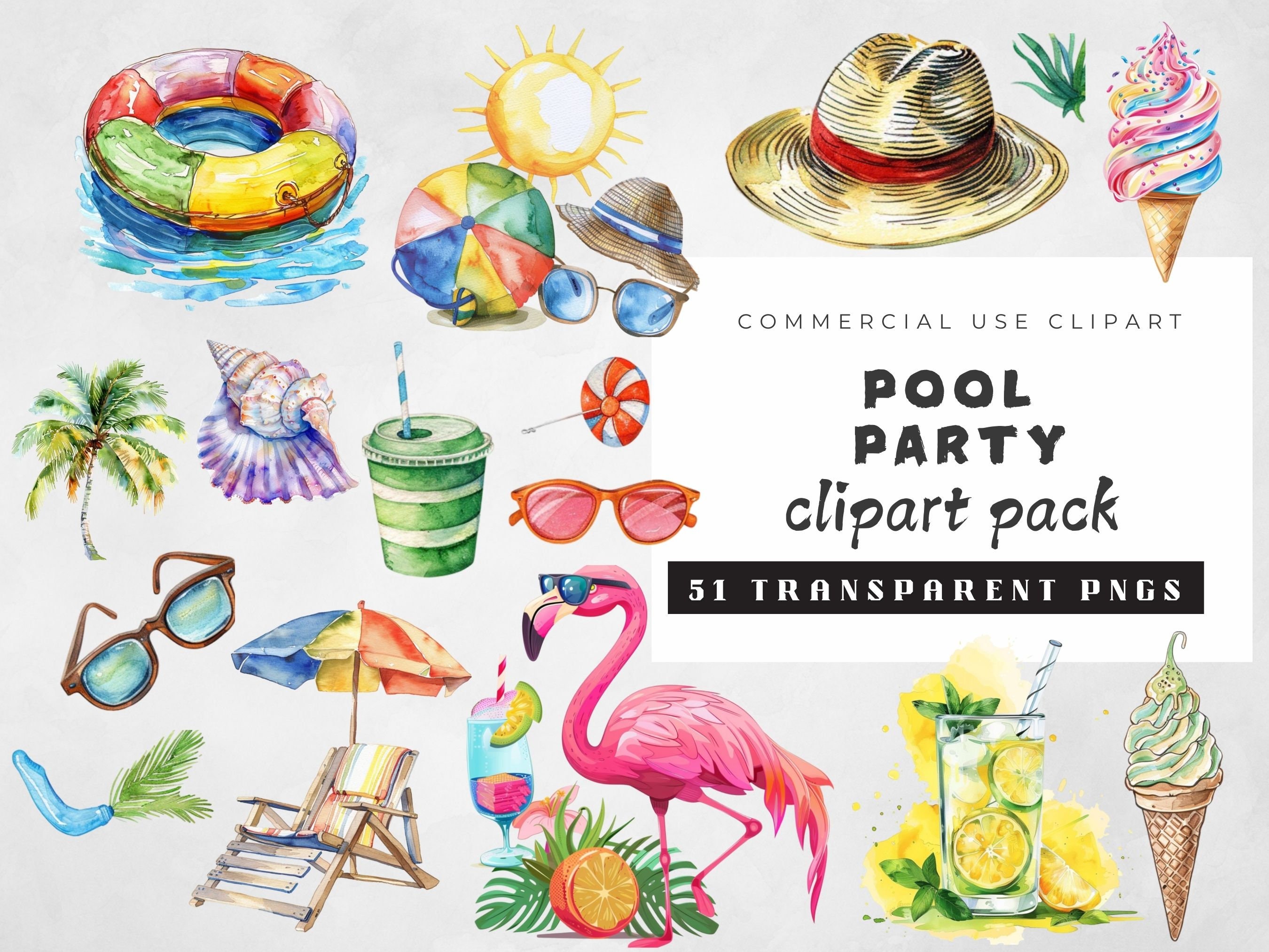 Pool Party Clipart Bundle, Summer Party Clipart PNG, Beach Party ...