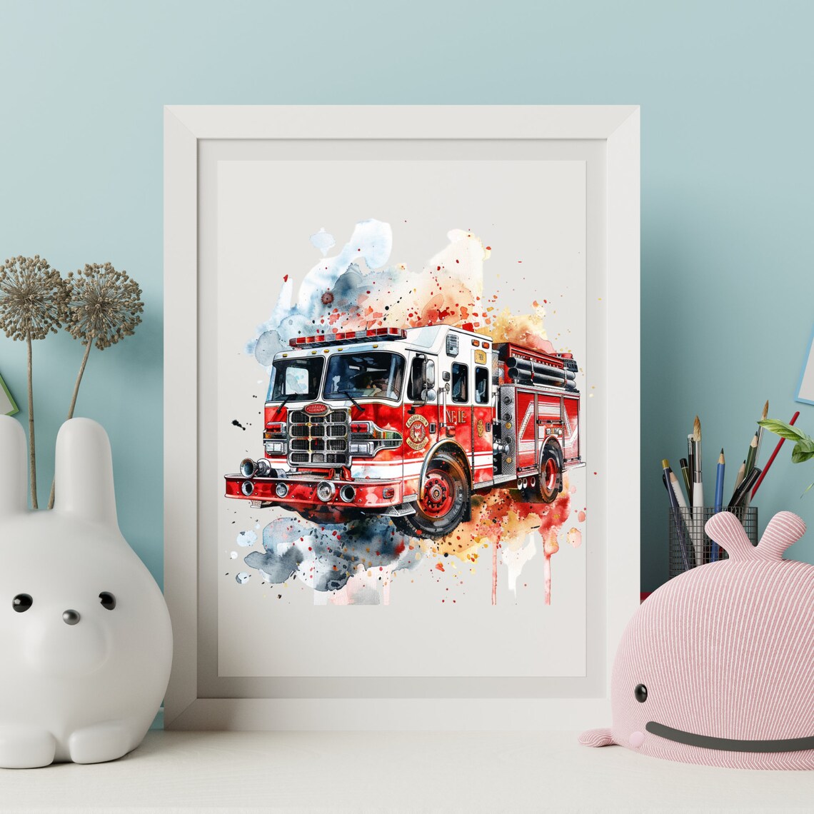 Watercolor Fire Truck Clipart, Fire Truck Png Bundle, Fire Truck ...