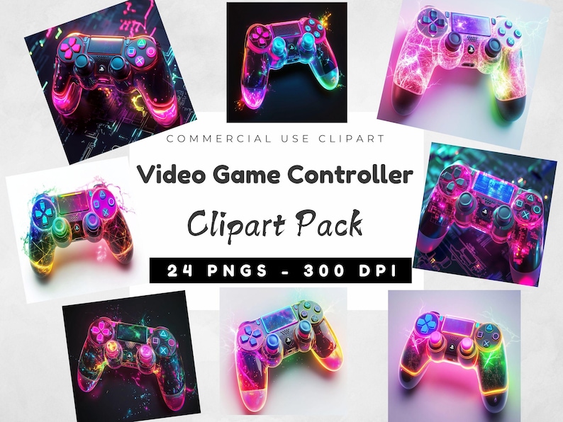 Game Controller Clipart, Neon Game Controller Png, Gamer Over Png ...