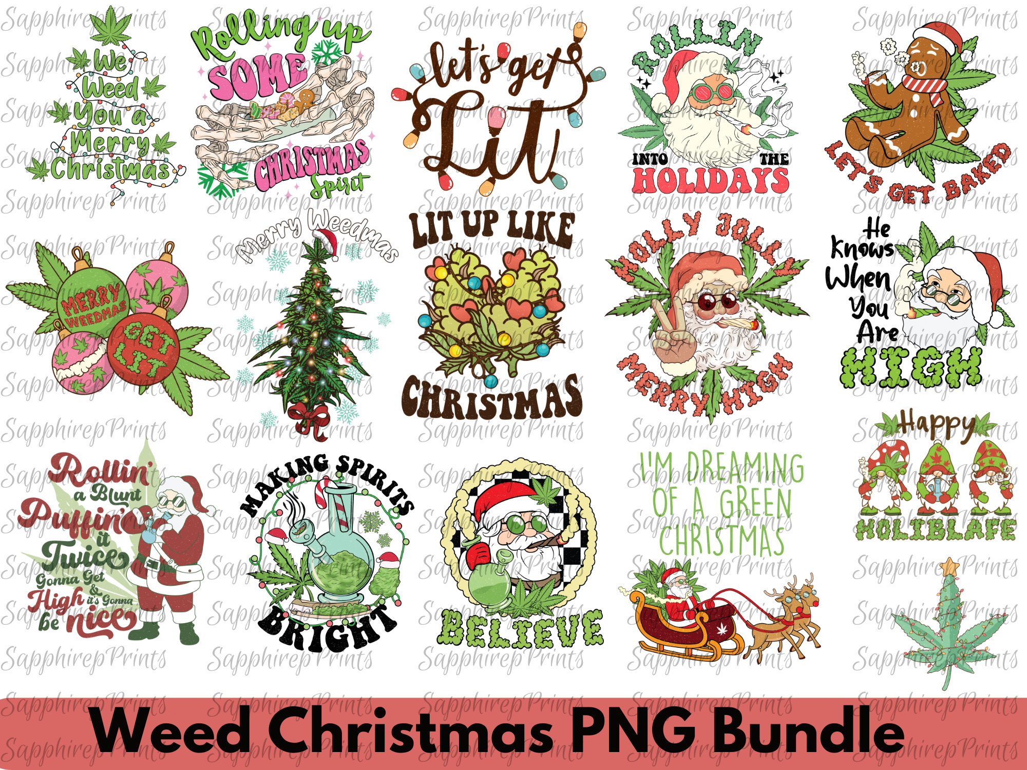 Weed Christmas Bundle Png, Funny Santa Png, Retro Christmas Bundle ...