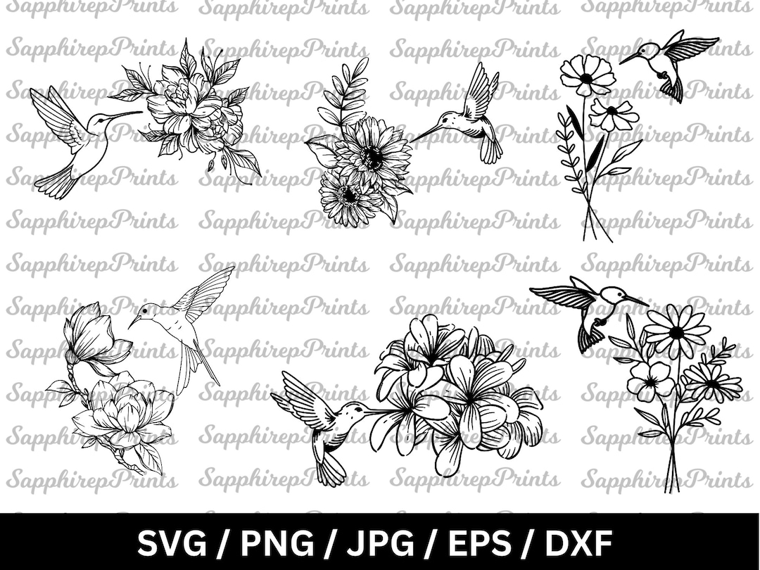 Hummingbird Flowers Svg Bundle, Hummingbird Clipart, Hummingbird Svg ...
