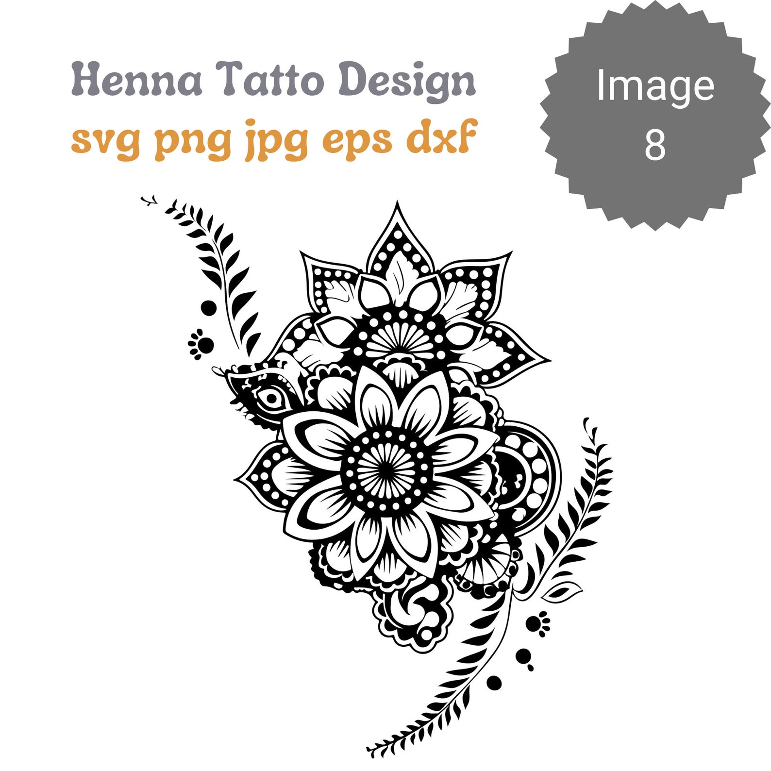 Henna Tattoo Designs, Mehndi Design in Black Svg Png, Mehndi Svg File ...