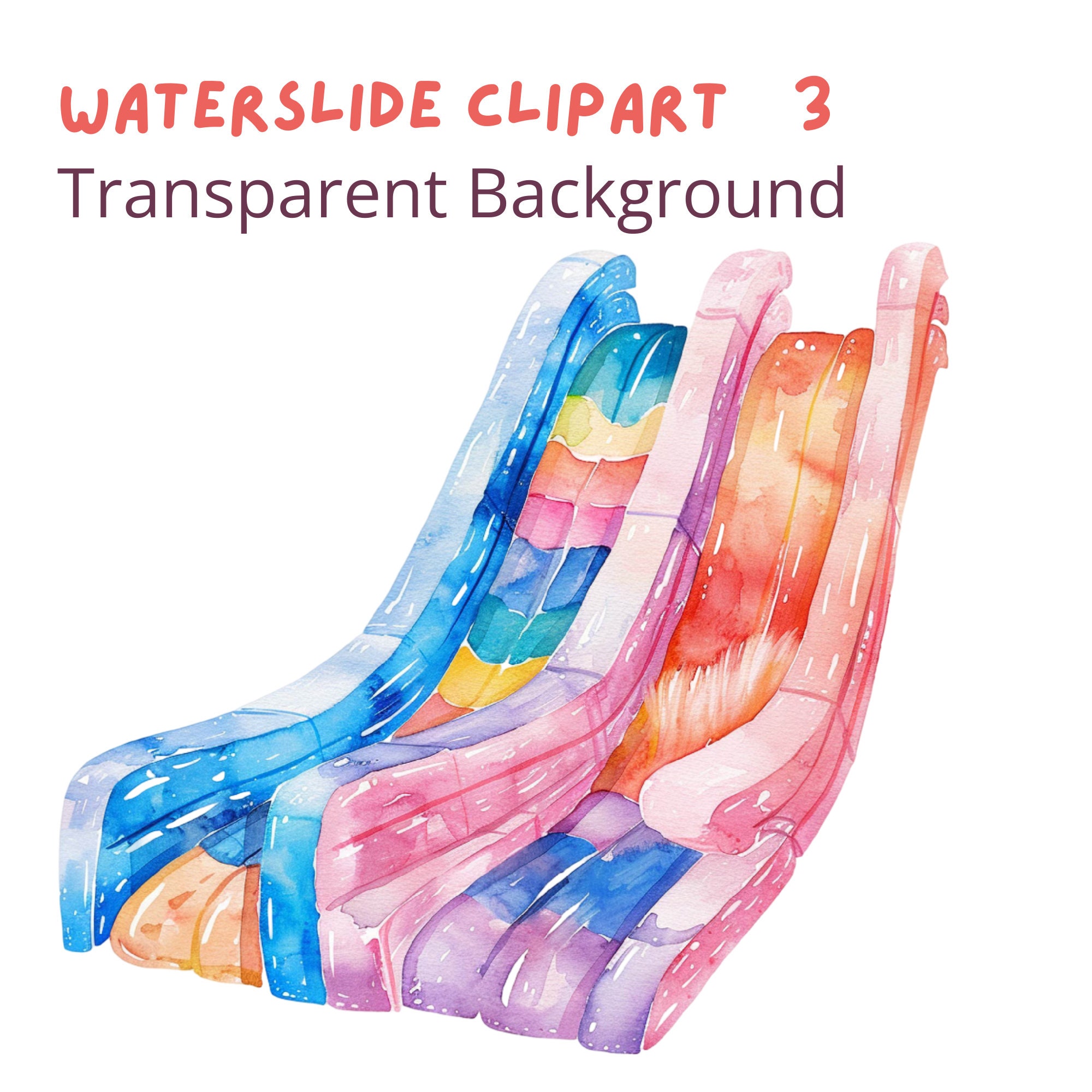 Watercolor Water Slide Clipart Bundle, Watercolor Waterslide Png, Water ...