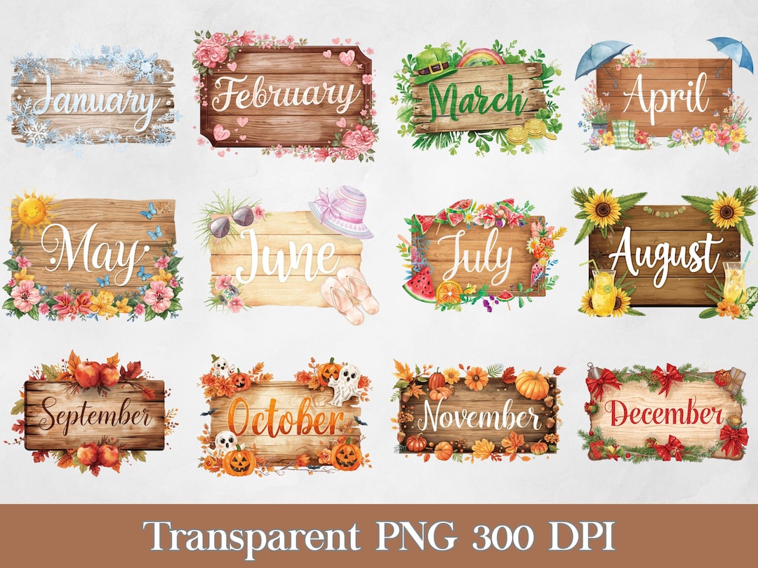 Months of the Year Watercolor Clipart Bundle | 12 Month Calendar Art ...