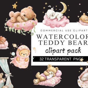 Sleepy Bear Clipart, Cute Teddy Bear Moon, Baby Bear Clipart, Teddy ...