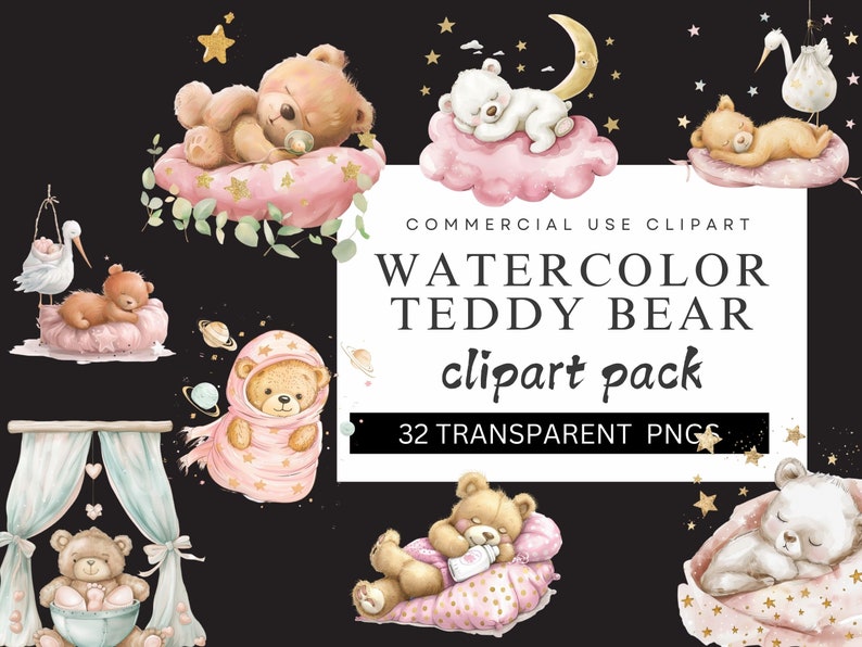 Sleepy Bear Clipart, Cute Teddy Bear Moon, Baby Bear Clipart, Teddy ...