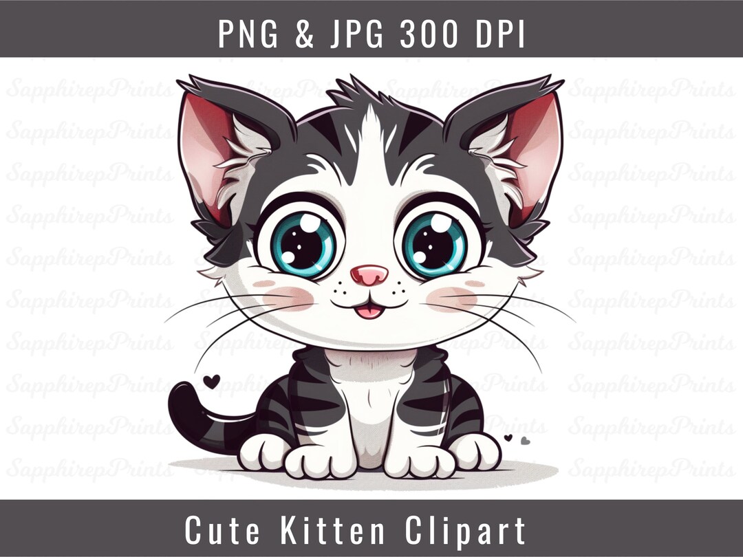 Cute Kitten Clipart, Kawaii Cat Clipart, Adorable Cat Illustrations in ...
