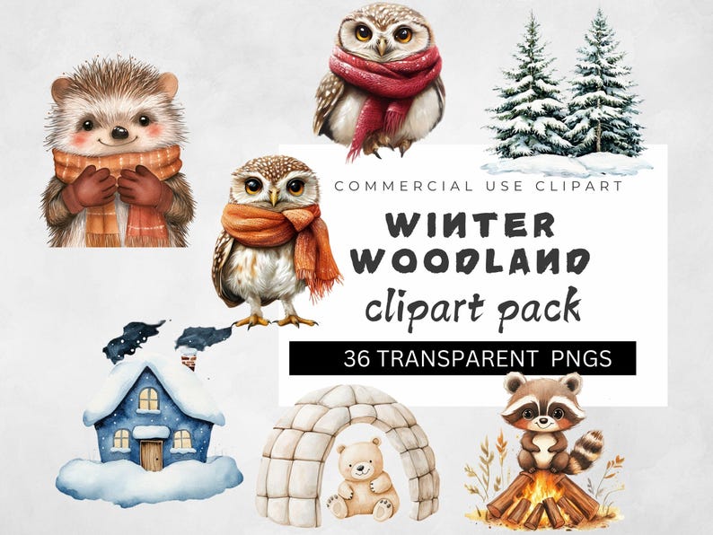 Winter Woodland Clipart, Woodland Animals Clipart, Cute Woodland ...