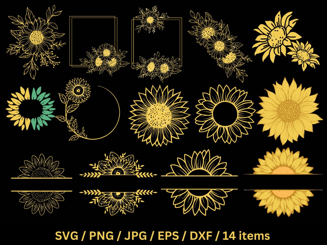 Sunflower Svg Bundle, Sunflower Monogram Svg, Split Sunflower Png ...