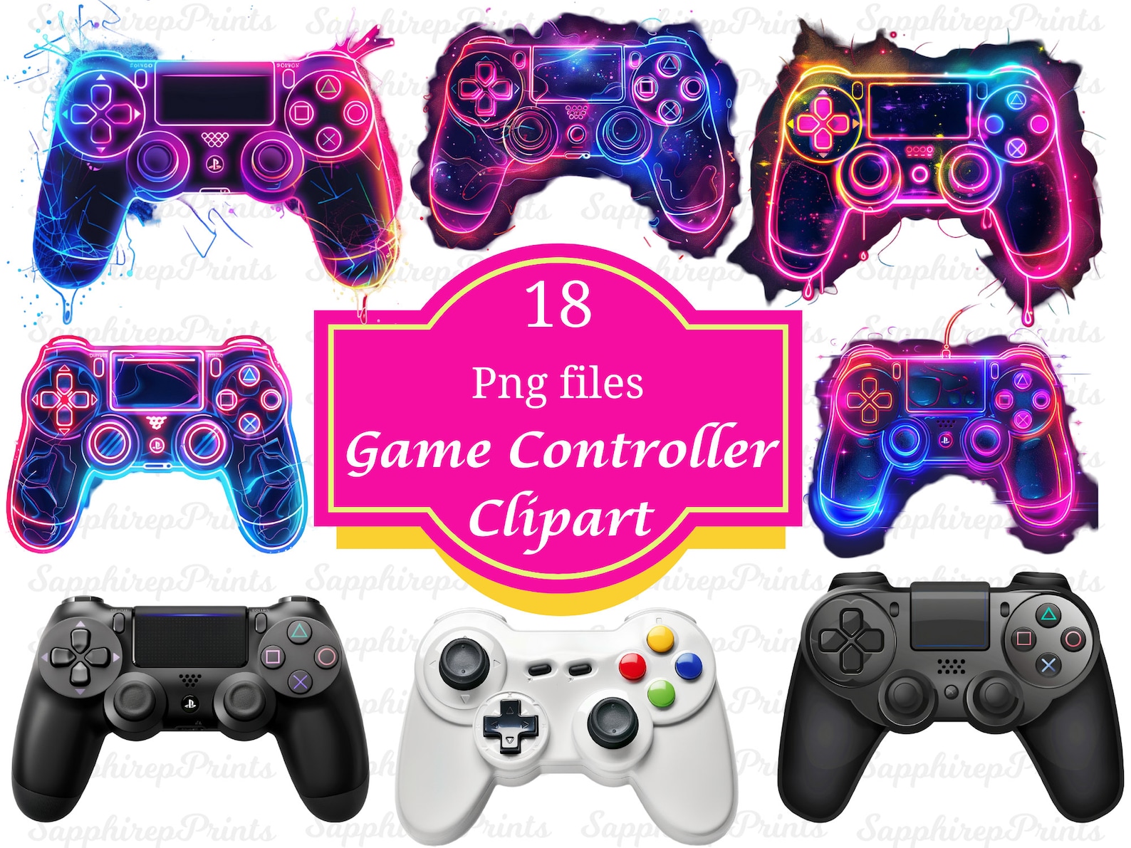 18 Game Controller Clipart, Neon Game Controller Png, Gamer Over Png ...