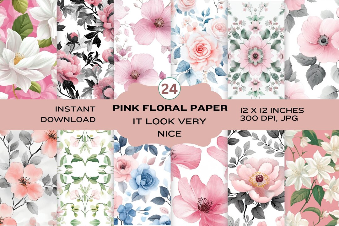 Pink Floral Seamless Digital Papers, Pink Flower Scrapbook Papers ...