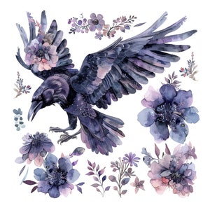 Watercolor Gothic Ravens Clipart, Dark Fantasy Watercolor Witch PNG ...
