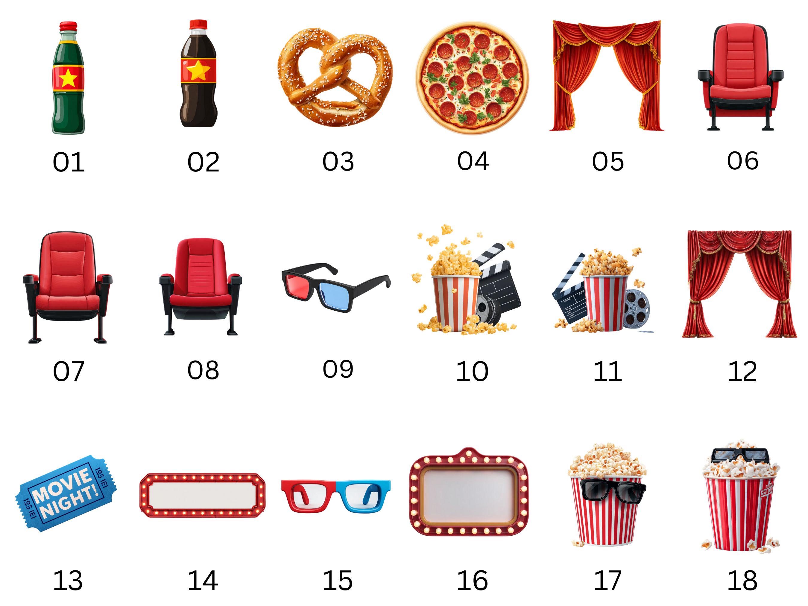 Movie Night Clipart Bundle | Cinema & Theater Illustrations | Popcorn ...