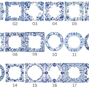 French Blue Frame Clipart Set, Floral Ornate Frame PNG, 117 Watercolor ...