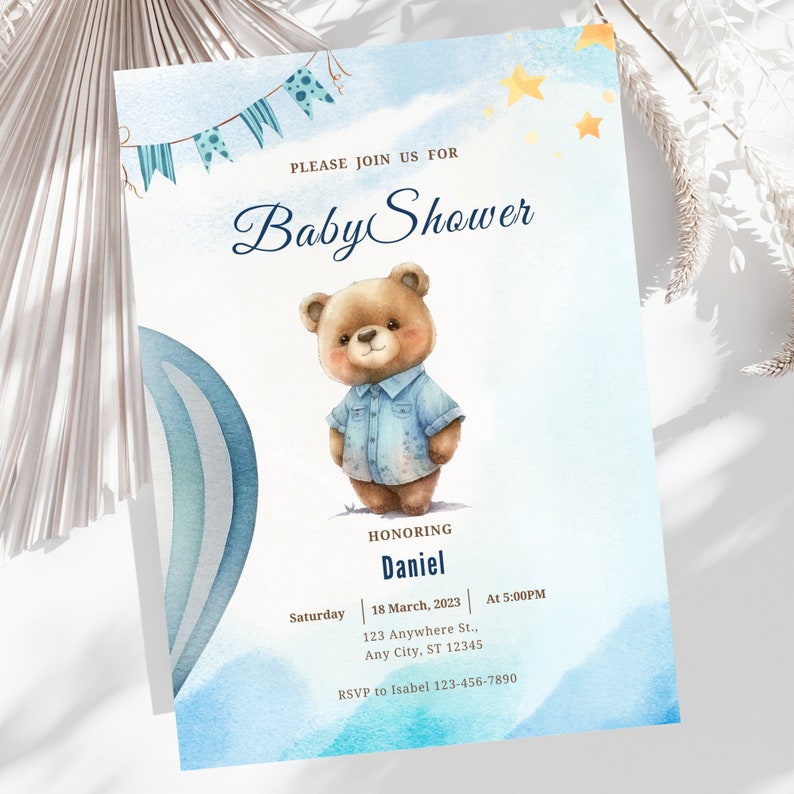 EDITABLE Teddy Bear Baby Shower Invitation Template Editable - Etsy