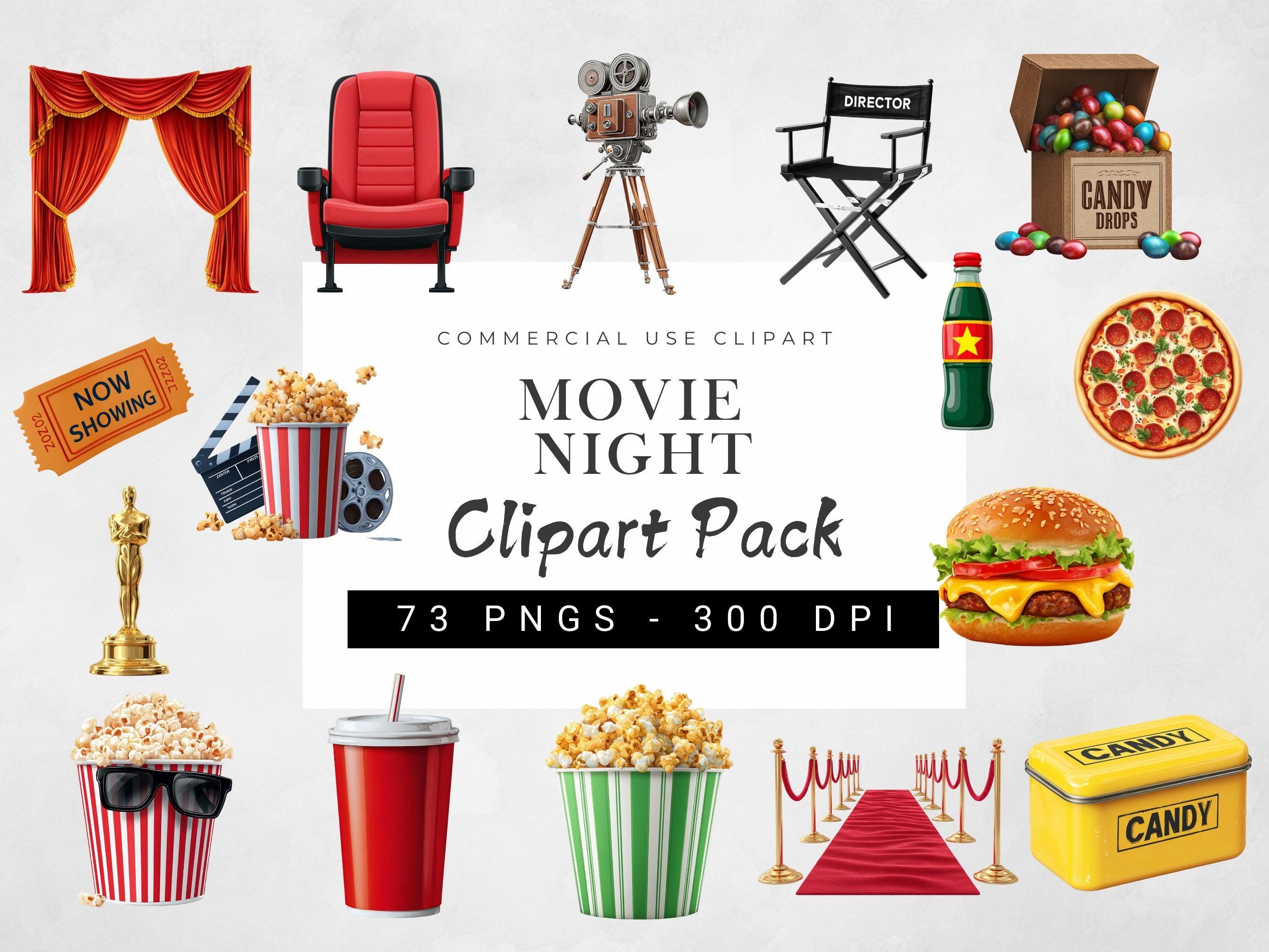 Movie Night Clipart Bundle | Cinema & Theater Illustrations | Popcorn ...