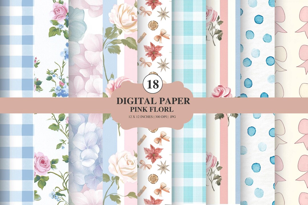 Vintage Watercolor Pink Floral Digital Paper, Soft Pink Watercolor ...