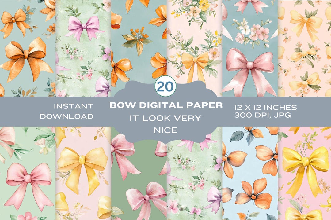 Preppy Coquette Bows Digital Paper, Watercolor Coquette Bows Digital ...