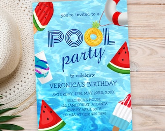 Summer Pool Party Invitation Template Printable Poolside Birthday Party ...