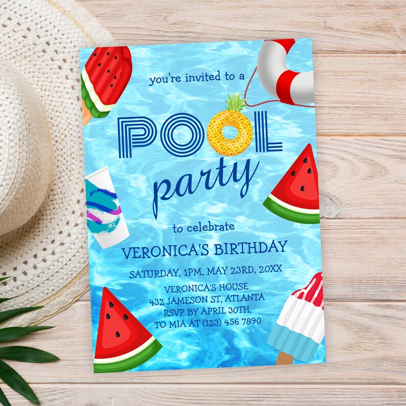 Pool Party Invitation Template Printable Summer Birthday Party ...