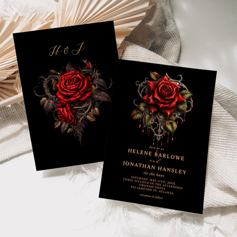 Rose Gothic Wedding Invitation Template Dark Floral Moody Wedding ...