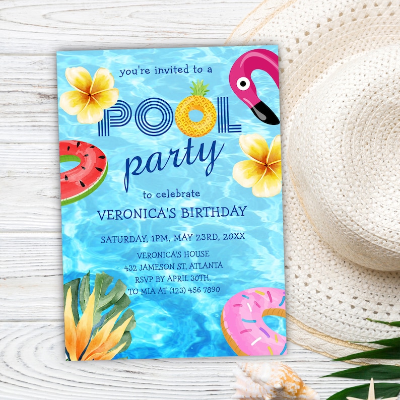 Summer Pool Party Invitation Template Printable Poolside Birthday Party ...
