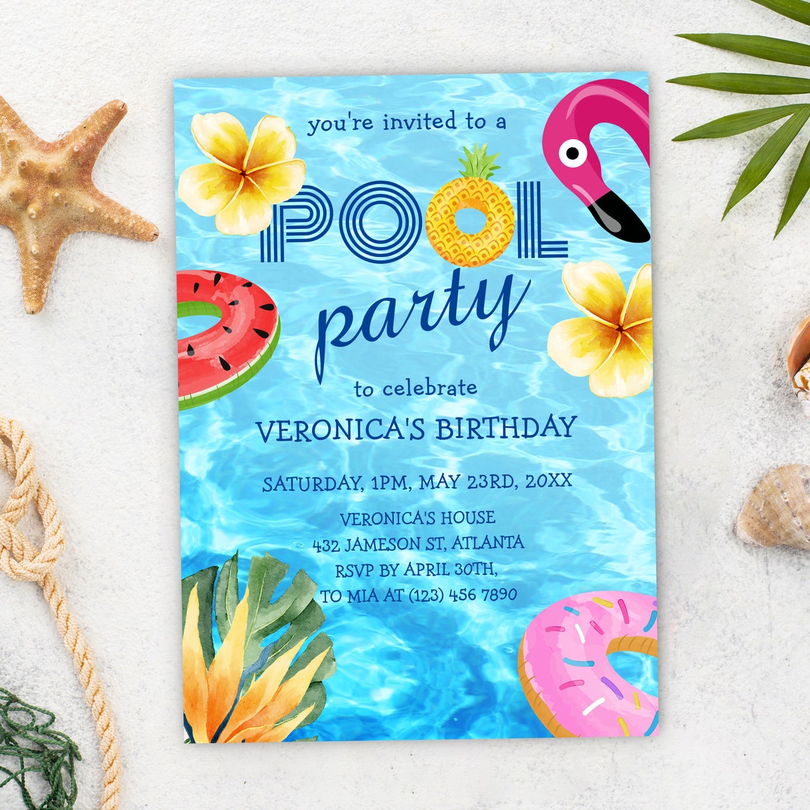 Summer Pool Party Invitation Template Printable Poolside Birthday Party ...
