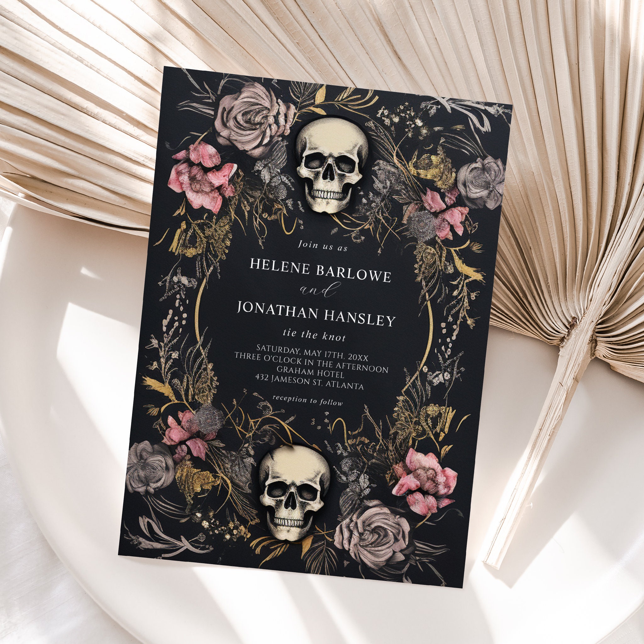 Dark Gothic Wedding Invitation Template Skull Floral Wedding Printable ...