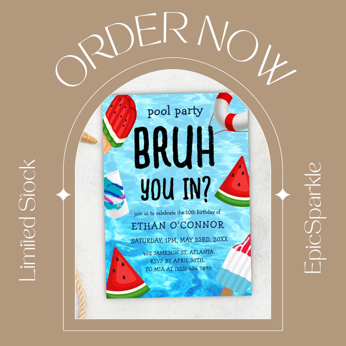 Bruh Pool Party Invitation Template Printable Summer Birthday Party ...