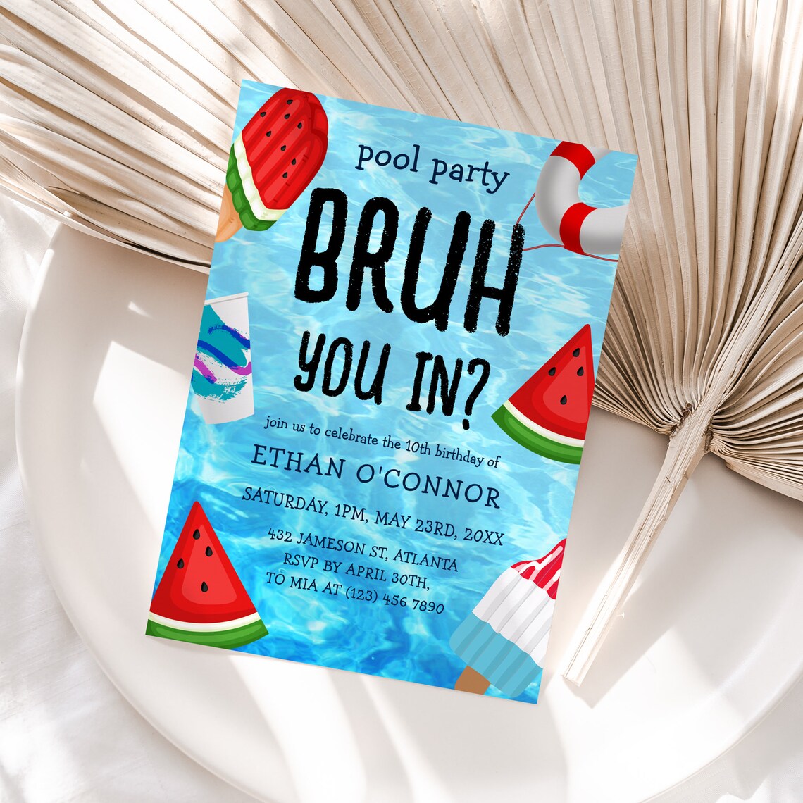 Bruh Pool Party Invitation Template Printable Summer Birthday Party ...