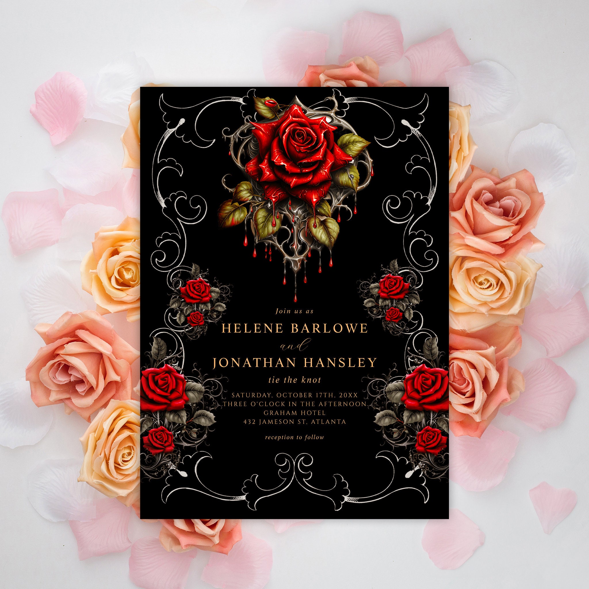 Rose Moody Gothic Wedding Invitation Template Dark Floral Wedding ...