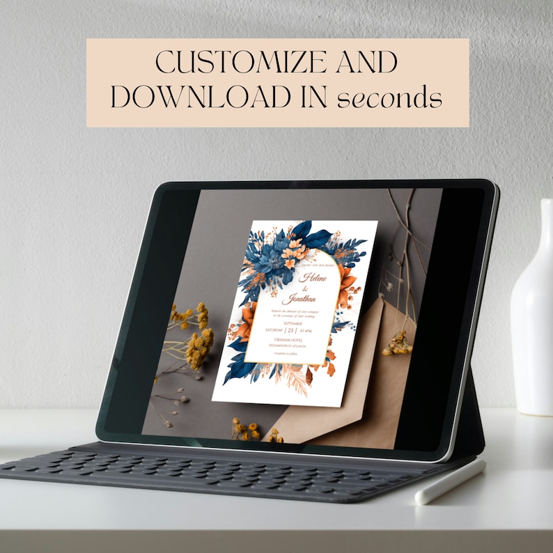 Navy Rust Elegant Wedding Invitation Template Indigo Burnt Orange ...