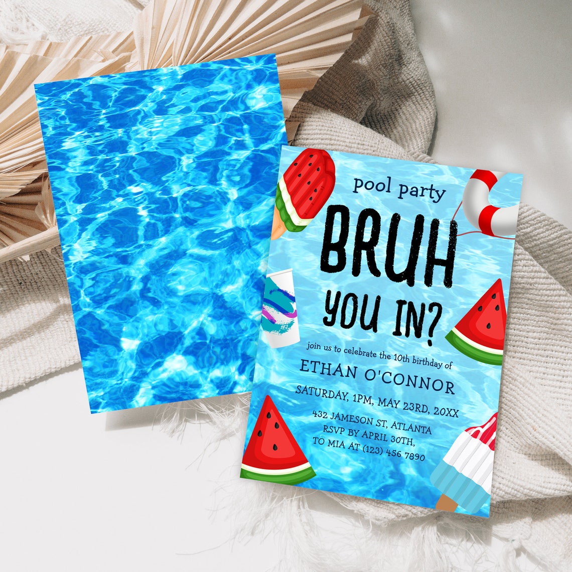 Bruh Pool Party Invitation Template Printable Summer Birthday Party ...