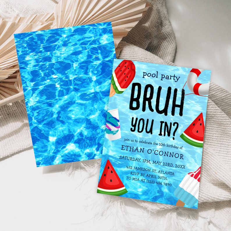 Bruh Pool Party Invitation Template Printable Summer Birthday Party ...
