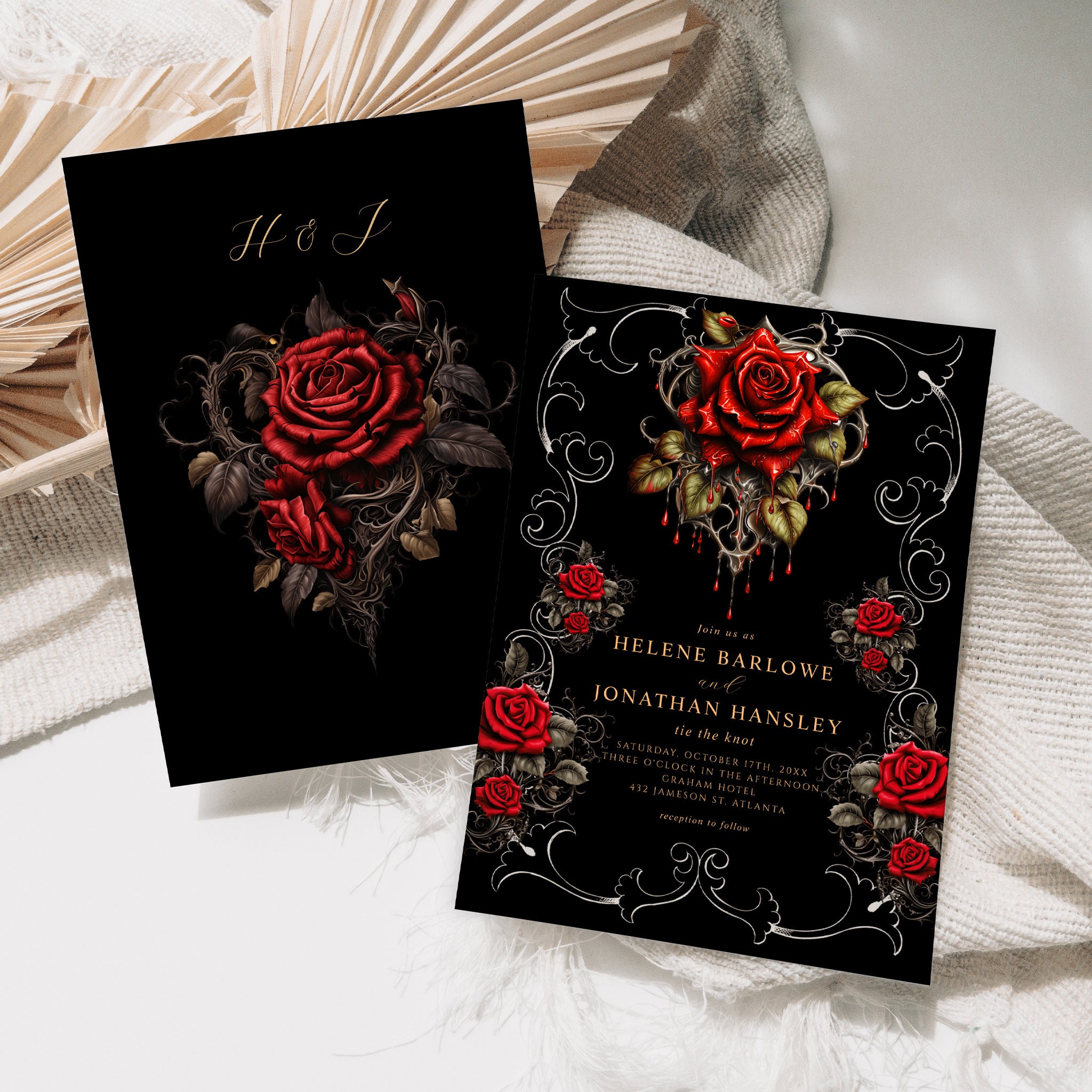 Rose Moody Gothic Wedding Invitation Template Dark Floral Wedding ...