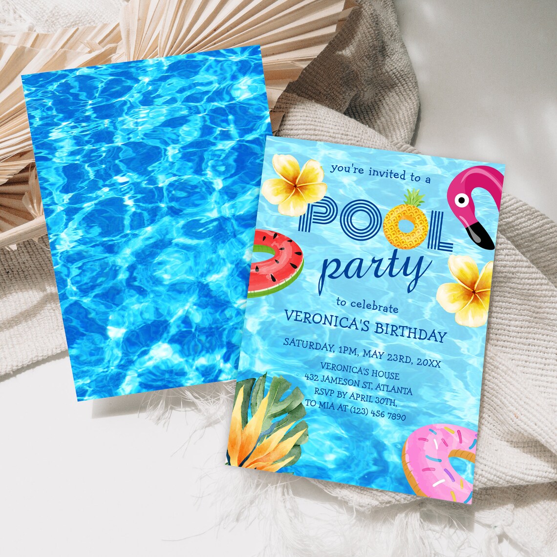 Summer Pool Party Invitation Template Printable Poolside Birthday Party ...
