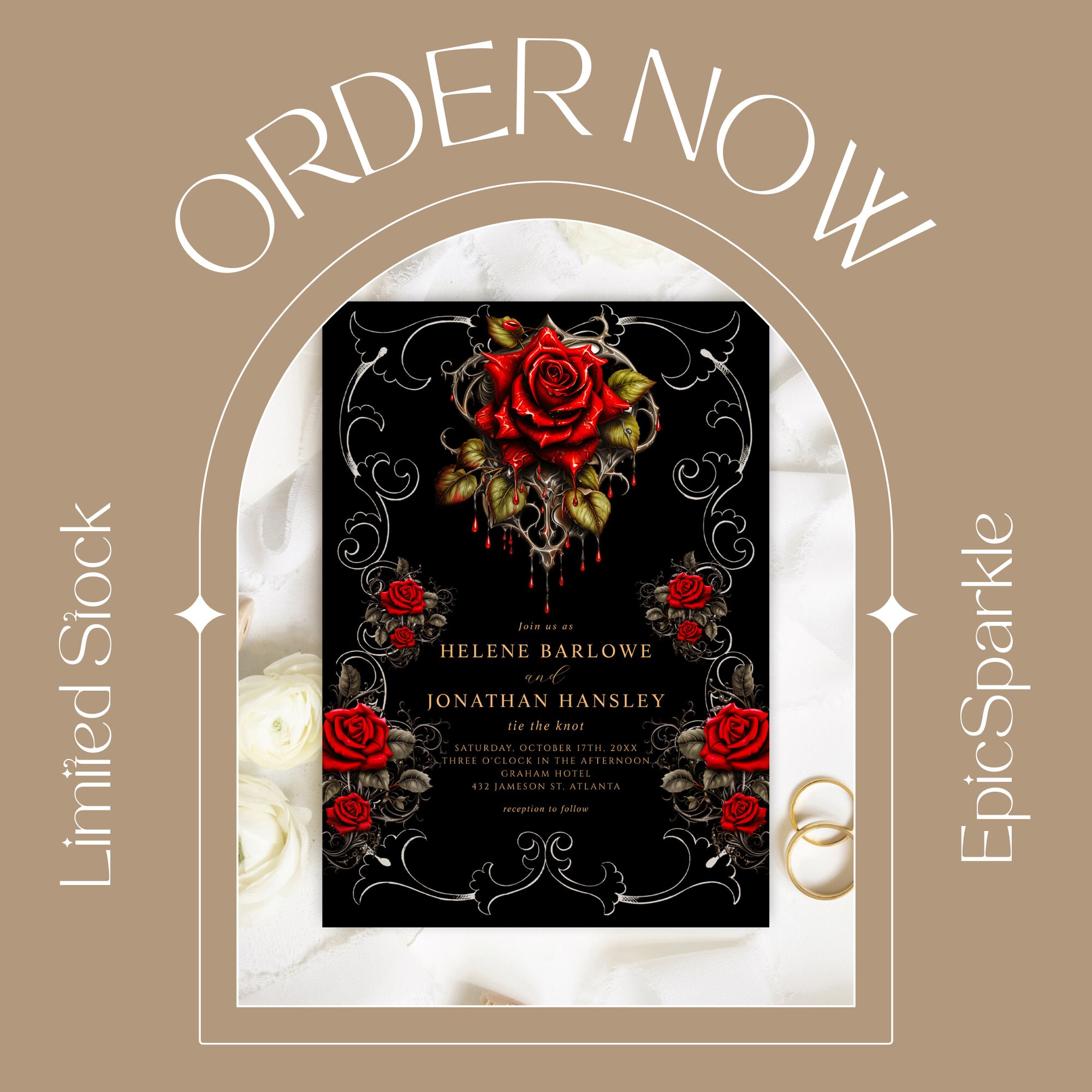Rose Moody Gothic Wedding Invitation Template Dark Floral Wedding ...