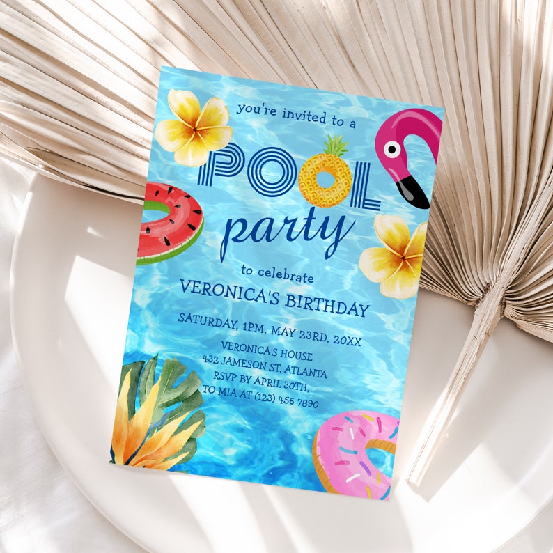 Summer Pool Party Invitation Template Printable Poolside Birthday Party ...