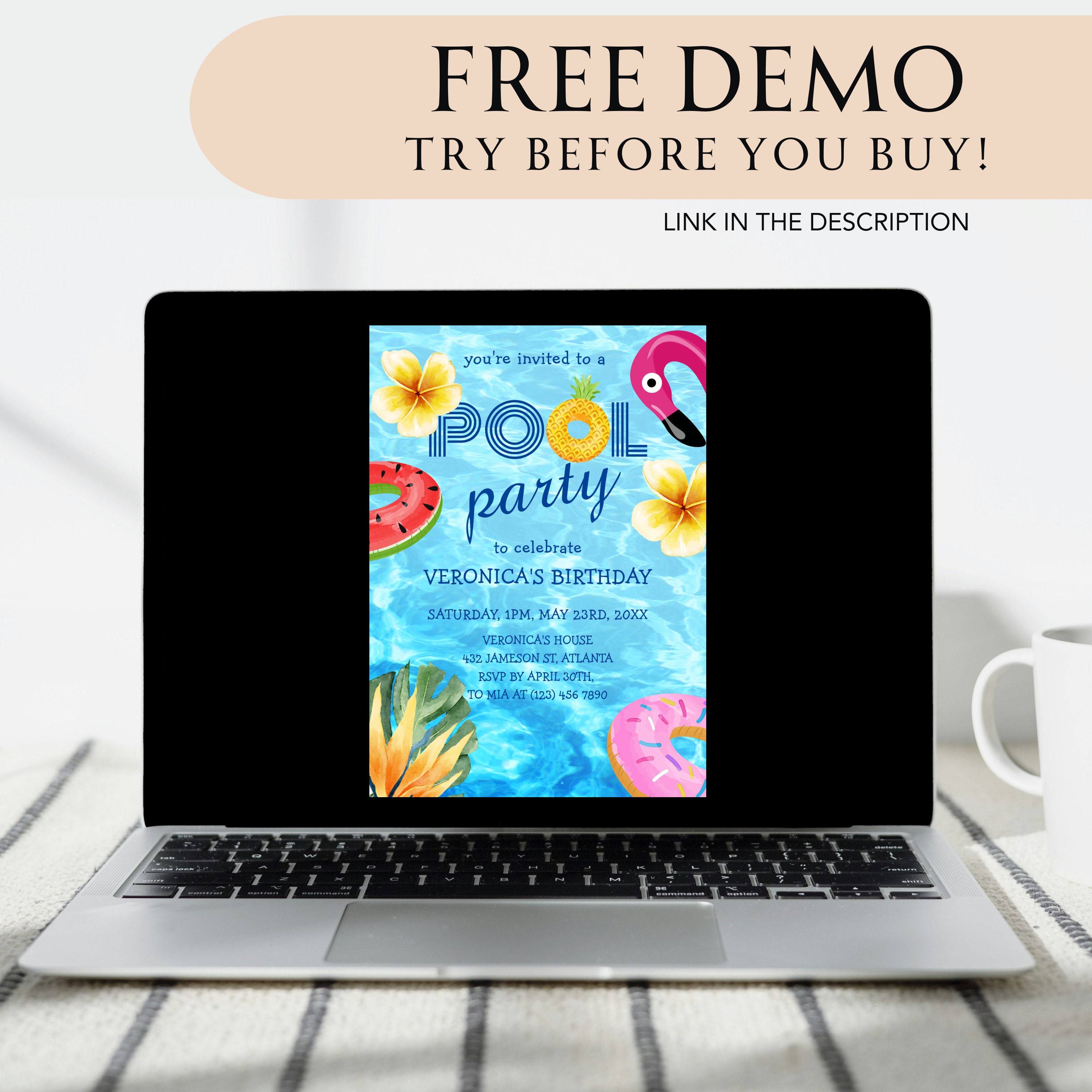 Summer Pool Party Invitation Template Printable Poolside Birthday Party ...