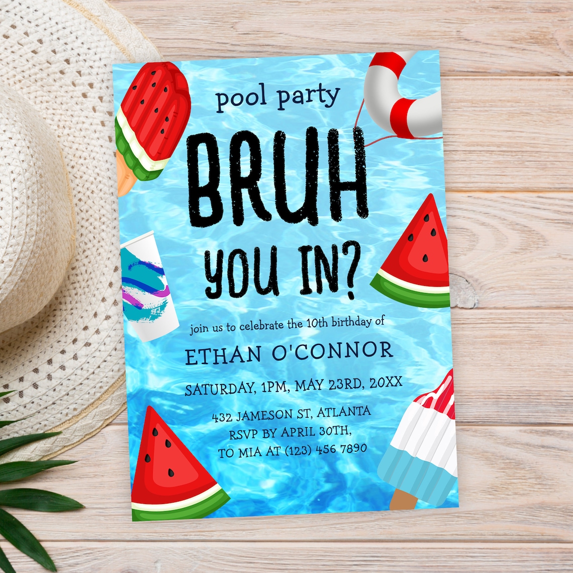 Bruh Pool Party Invitation Template Printable Summer Birthday Party ...