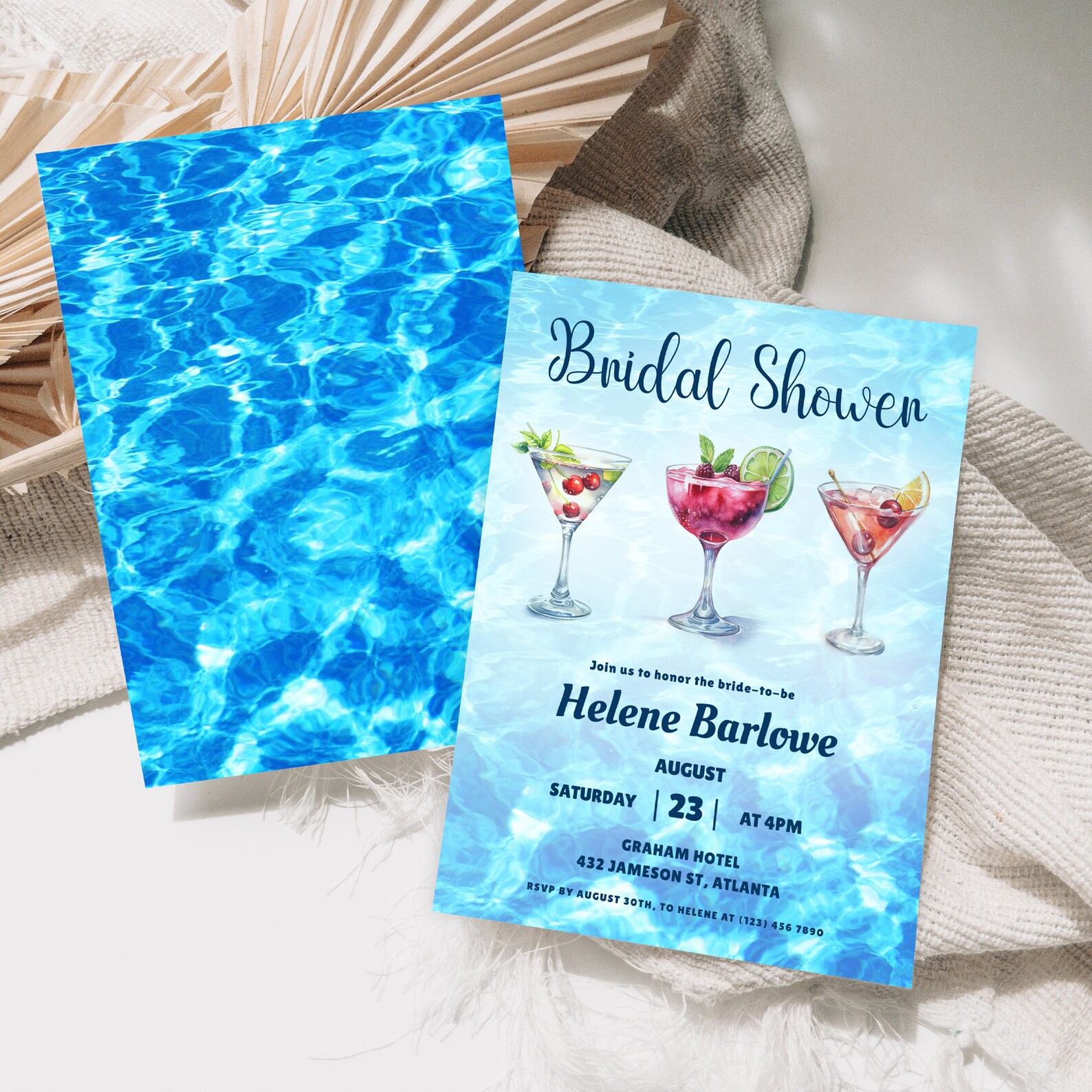 Pool Party Bridal Shower Invitation Template Printable Summer Cocktail ...